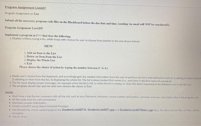 Solved Program Assignment Listadt Program Assignment On List