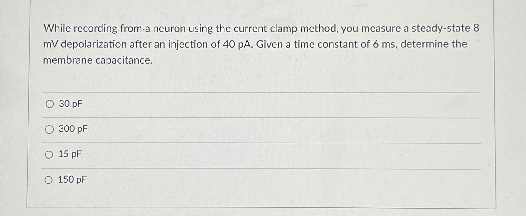 Solved While recording from.a neuron using the current clamp | Chegg.com