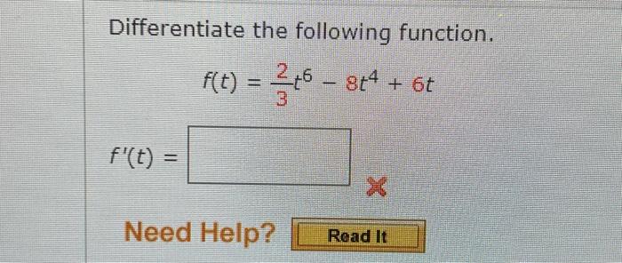 Solved Differentiate the following function. | Chegg.com
