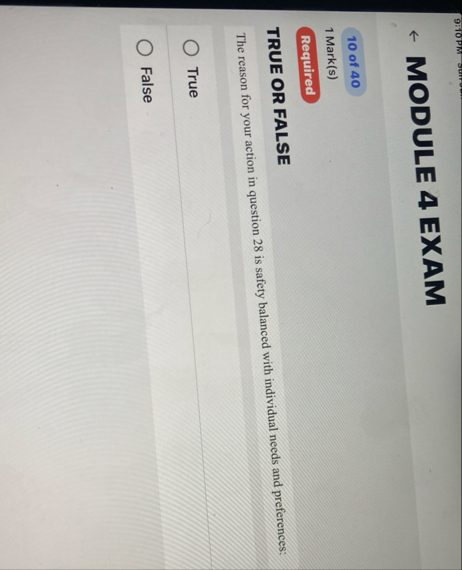 Solved MODULE 4 ﻿EXAM10 ﻿of 401 ﻿Mark(s)RequiredTRUE OR | Chegg.com
