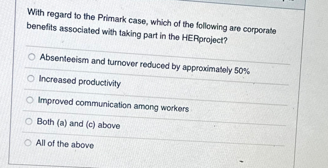 Solved With regard to the Primark case, which of the | Chegg.com