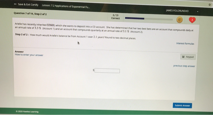 Solved - Save & Ext Certify Lesson: 7.2 Applications of | Chegg.com