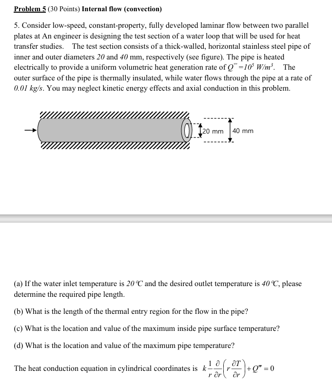 Solved Problem 5 (30 ﻿Points) ﻿Internal flow | Chegg.com