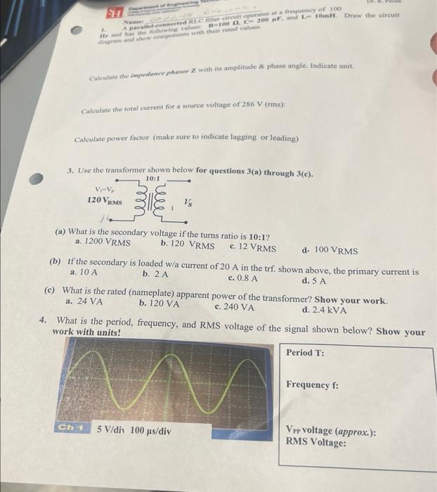 Solved Calculate the Ampedamcer phaser Z with its amplitude | Chegg.com