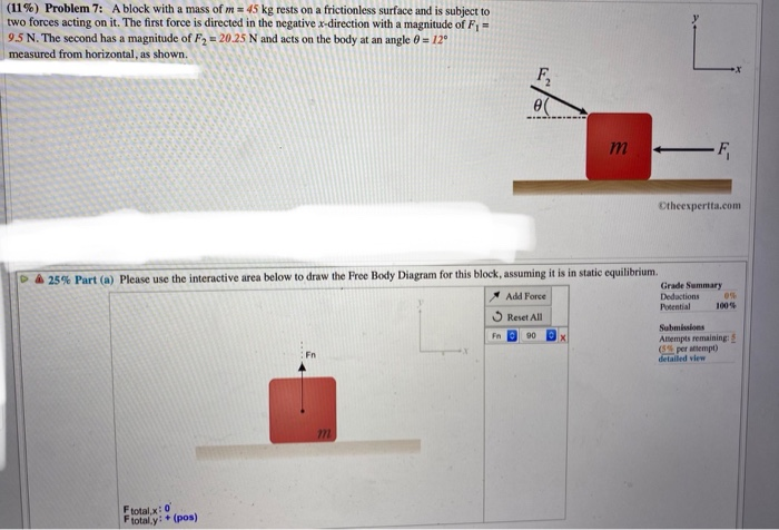 Solved (11%) Problem 7: A block with a mass of m= 45 kg | Chegg.com