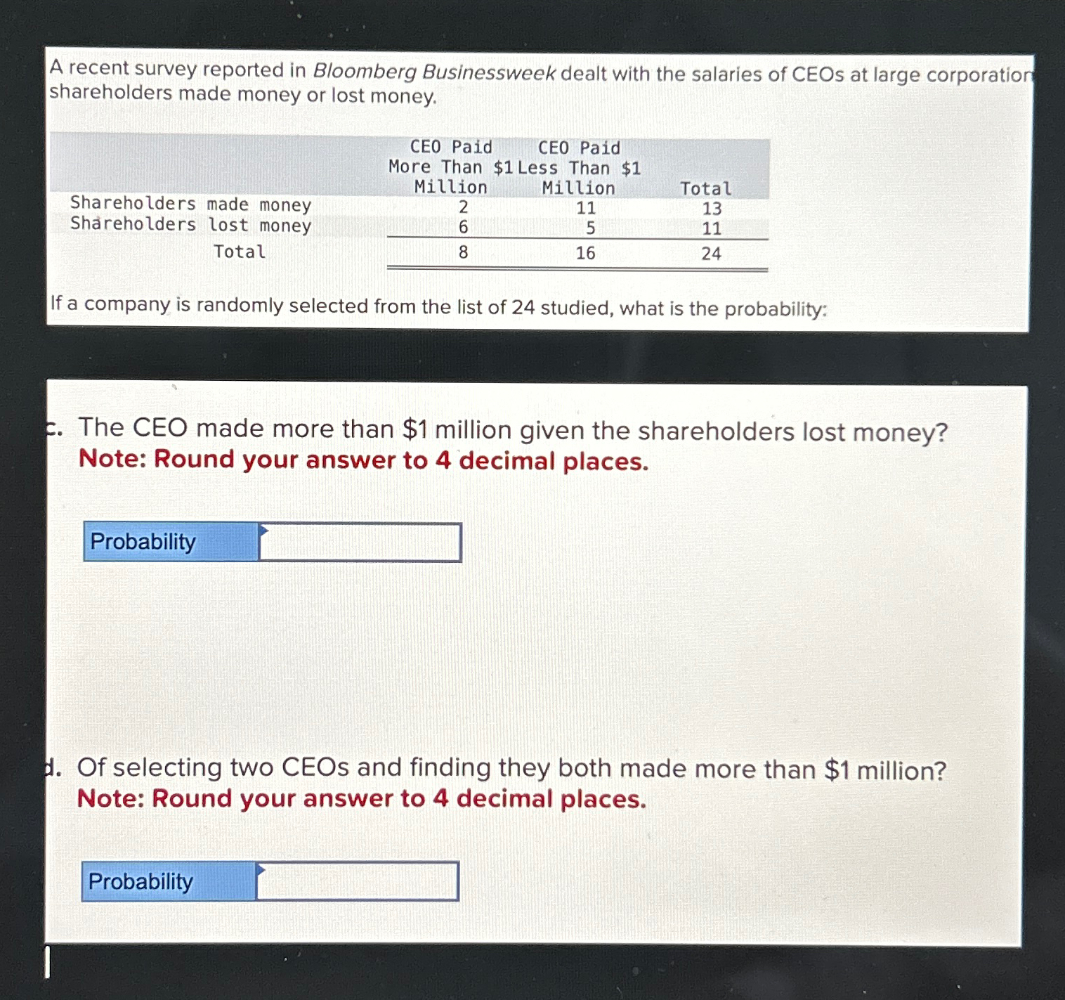 Solved A recent survey reported in Bloomberg Businessweek | Chegg.com