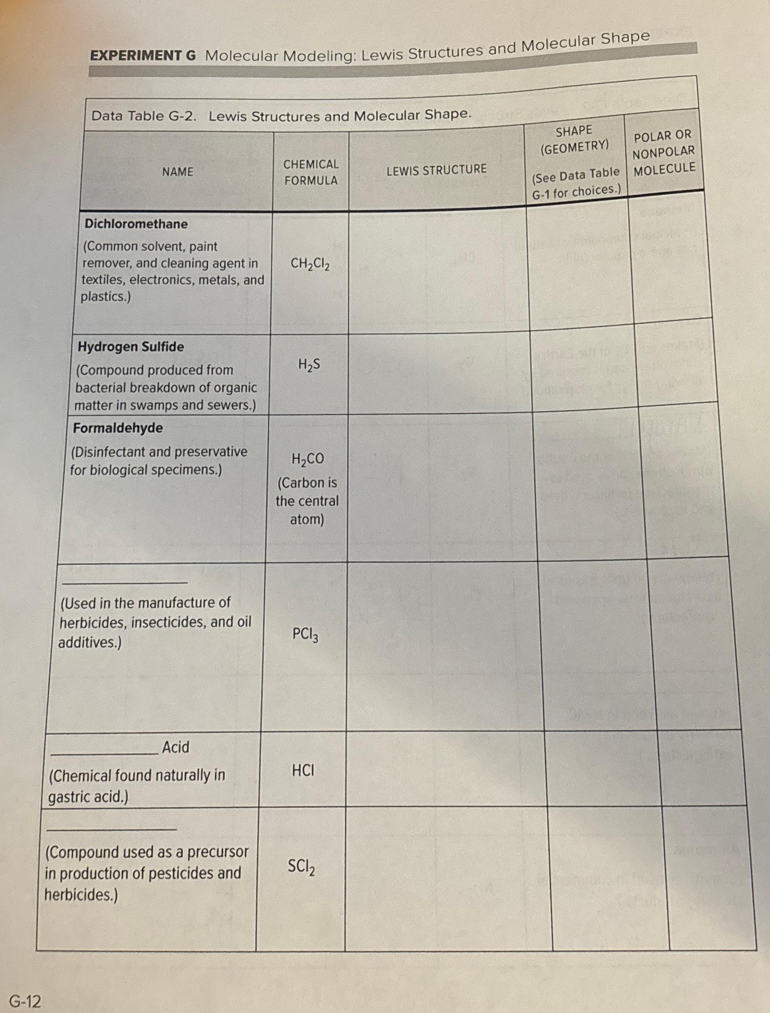 Solved EXPERIMENT G Molecular Modeling: Lewis Structures and | Chegg.com
