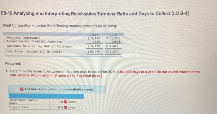Solved E8-16 Analyzing and Interpreting Receivables Turnover | Chegg.com