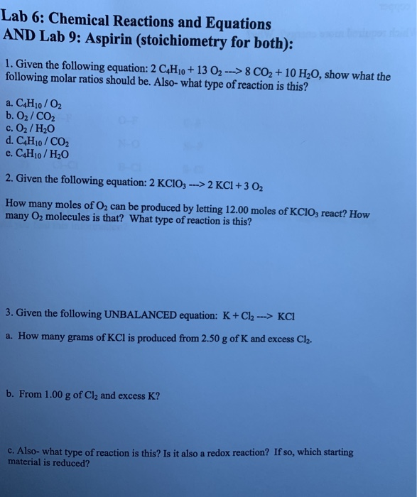 Solved Lab 6: Chemical Reactions and Equations AND Lab 9: | Chegg.com