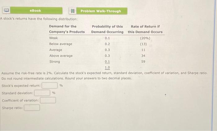 Solved A stock's returns have the following distribution: | Chegg.com