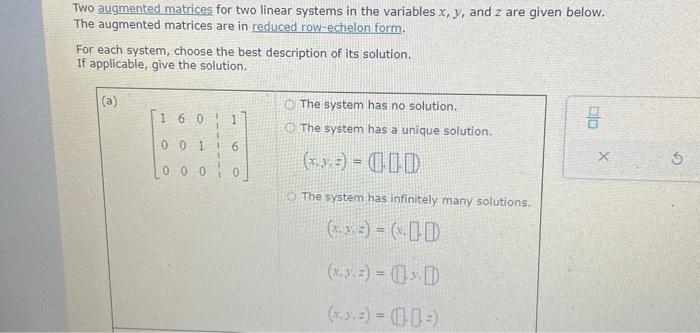 Solved Two augmented matrices for two linear systems in the | Chegg.com