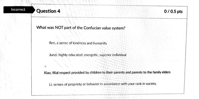 What was NOT part of the Confucian value system? Ren, | Chegg.com