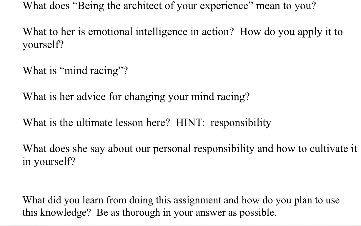 Solved What does "Being the architect of your experience" | Chegg.com