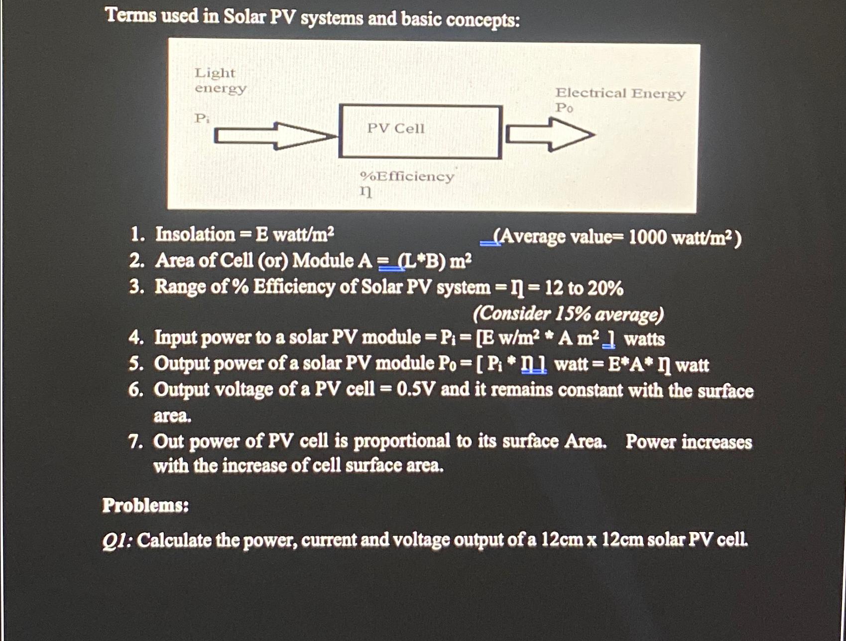 Solved Terms used in Solar PV systems and basic | Chegg.com