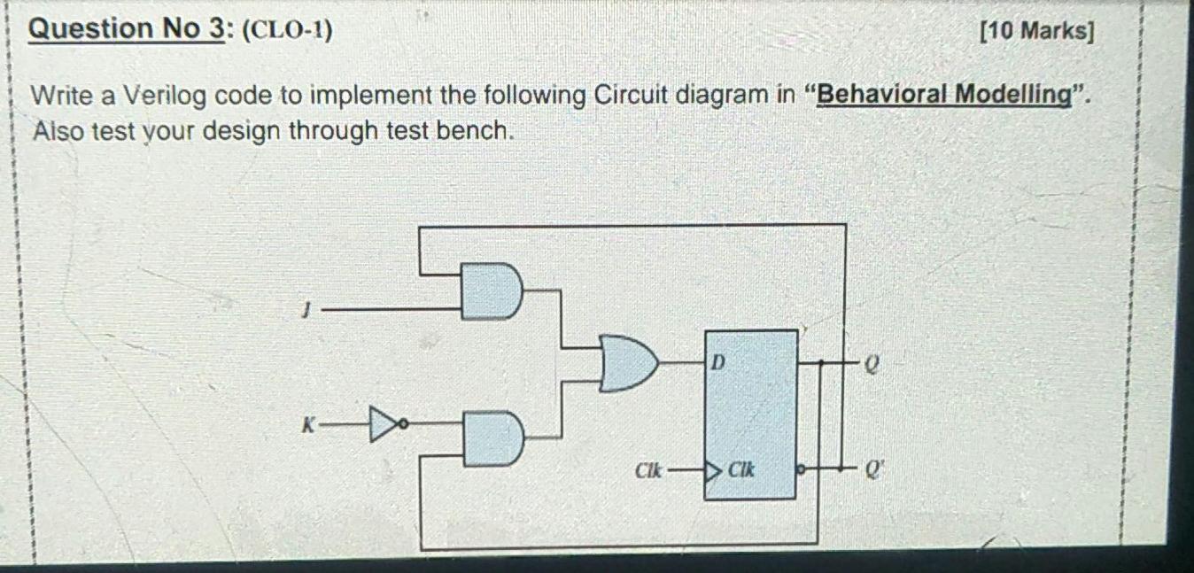 Solved Question No 3: (CLO-1) [10 Marks] Write a Verilog | Chegg.com