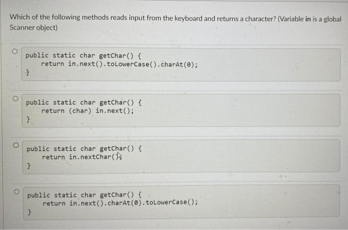 Solved Which of the following methods reads input from the | Chegg.com