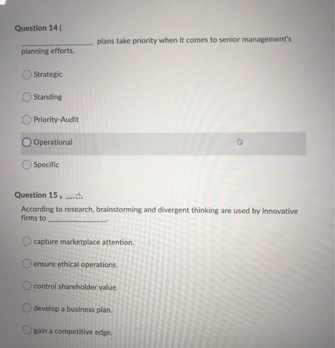 Solved Question 14 plans take priority when it comes to | Chegg.com