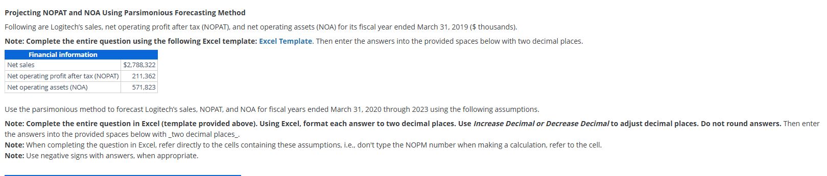 Solved Projecting NOPAT and NOA Using Parsimonious | Chegg.com