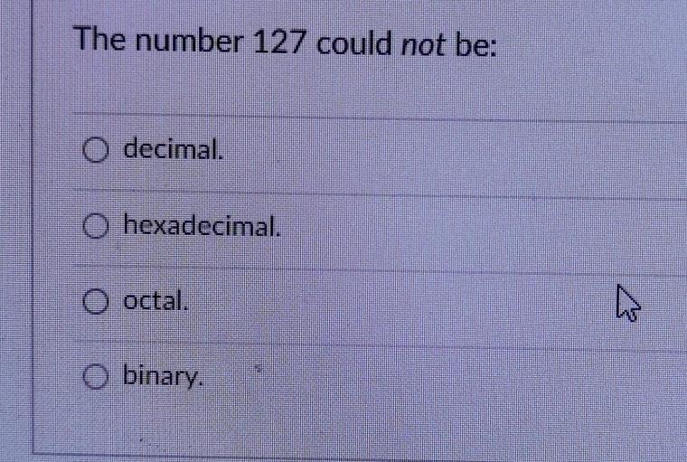 Solved The number 127 ﻿could not | Chegg.com