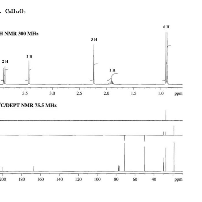 Solved C8H14O3 H NMR 300MHz C/DEPT NMR 75.5 MHz | Chegg.com