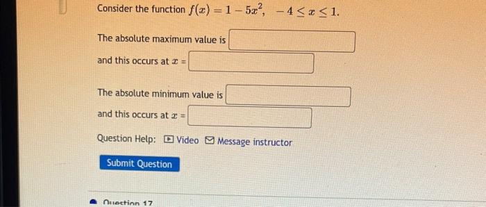 Solved Consider the function f(x)=1−5x2,−4≤x≤1. The absolute | Chegg.com