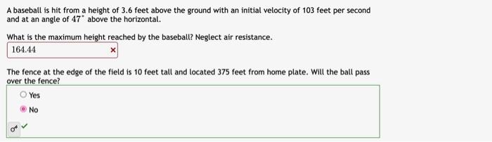 Solved A baseball is hit from a height of 3.6 feet above the | Chegg.com
