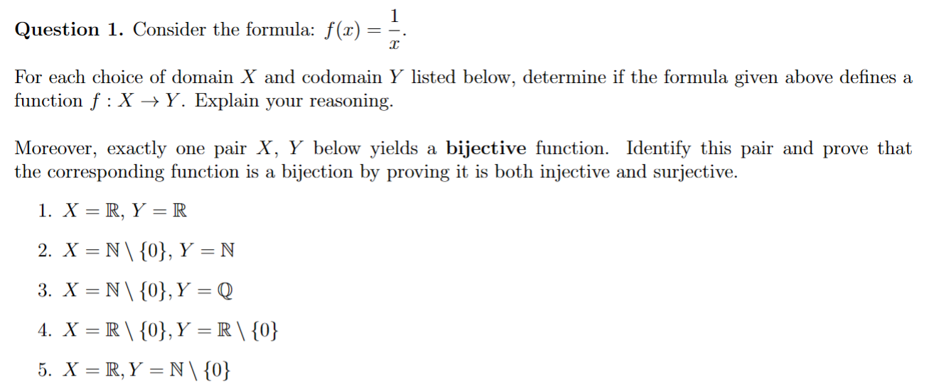 Solved Question 1. ﻿Consider the formula: f(x)=1x.For each | Chegg.com