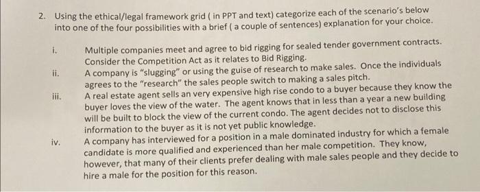 Solved 2. Using the ethical/legal framework grid (in PPT and | Chegg.com