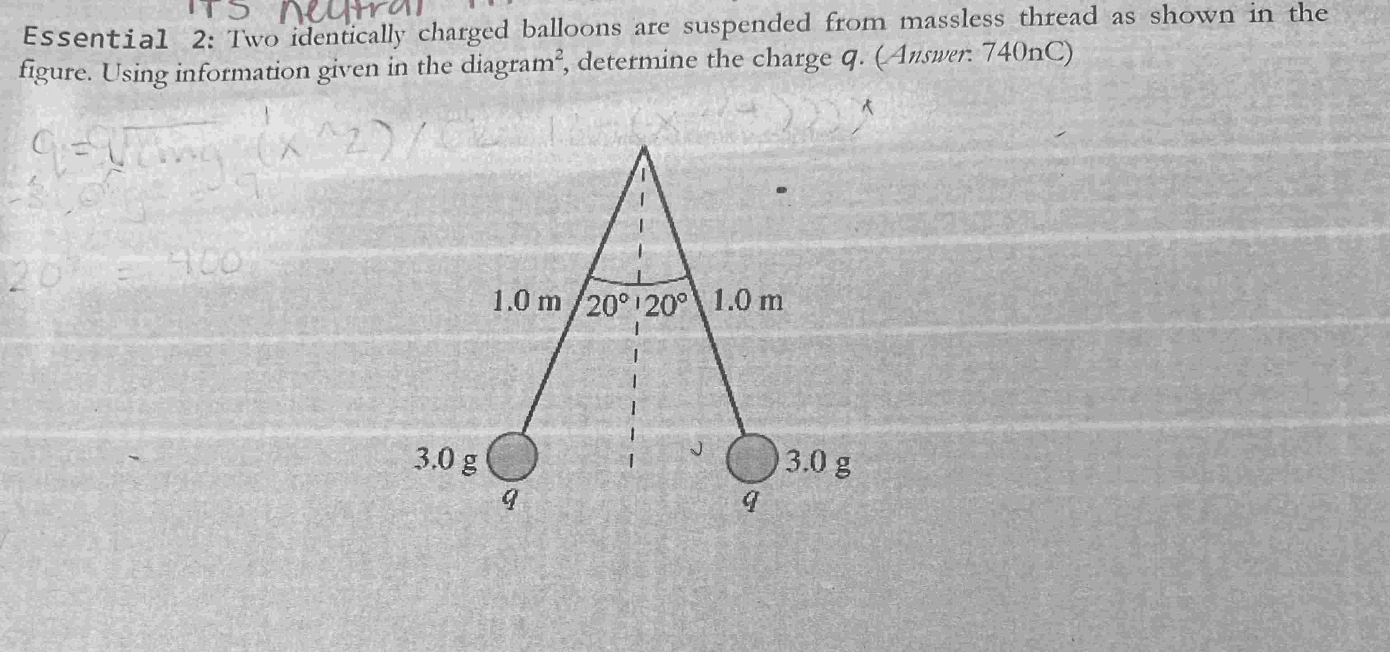 Solved two identically charged balloons are suspended from | Chegg.com