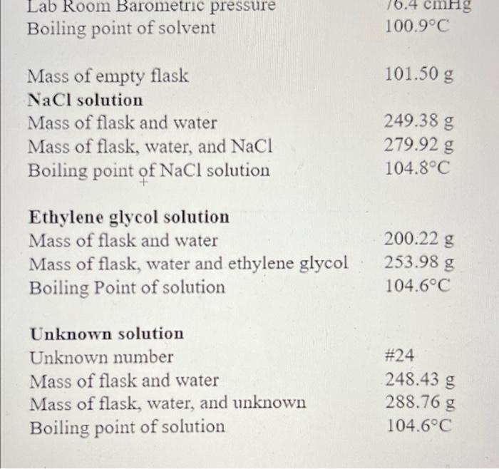 Solved Lab Room Barometric pressure Boiling point of solvent | Chegg.com