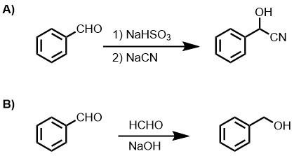 Solved A) OH CHO CN 1) NaHSO3 2) NaCN B) CHO ОН HCHO NaOH | Chegg.com