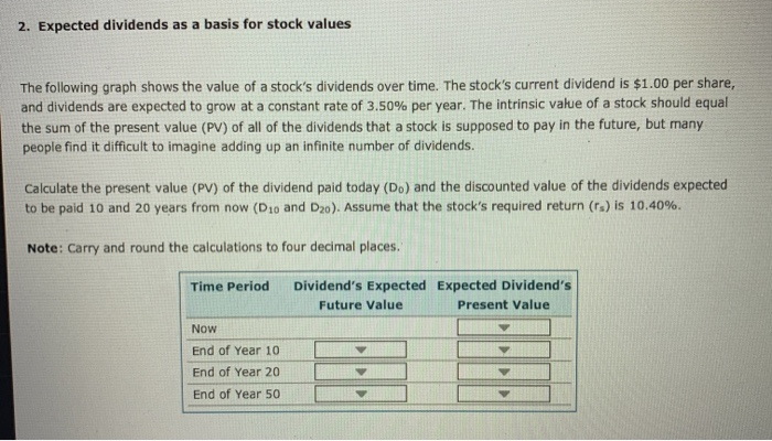 Solved 2. Expected dividends as a basis for stock values The | Chegg.com