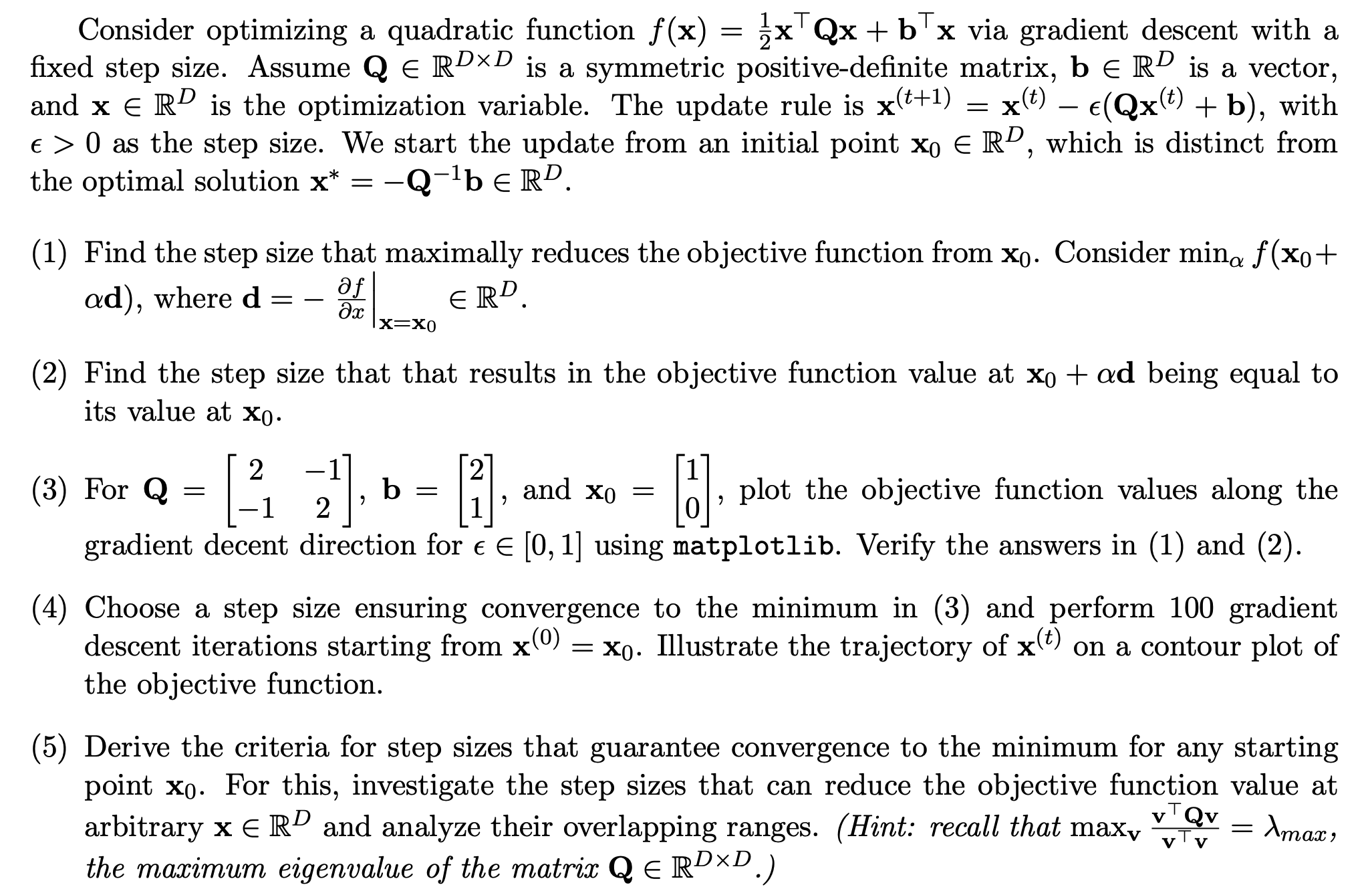 Solved Consider optimizing a quadratic function | Chegg.com