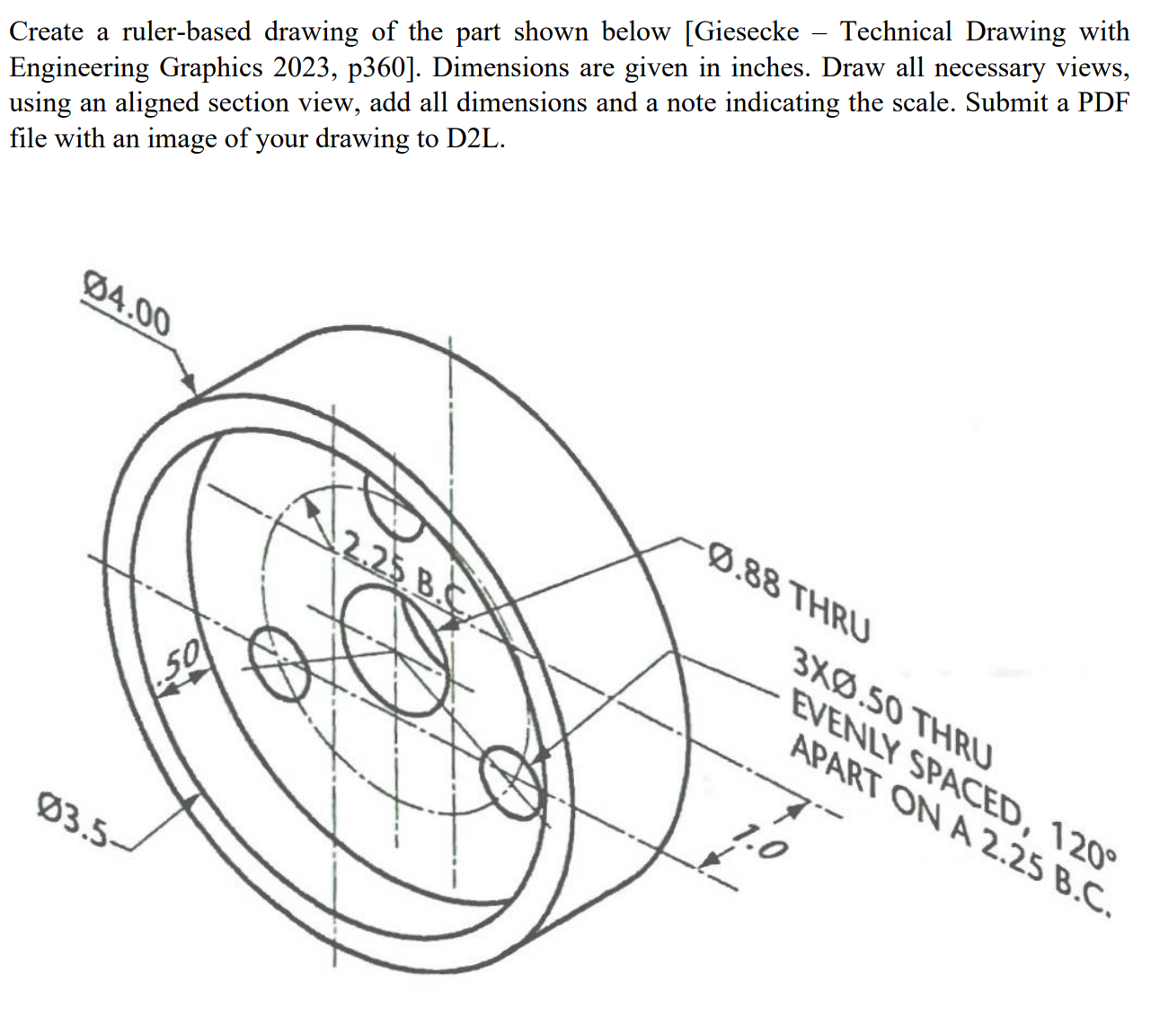 Create a ruler-based drawing of the part shown below | Chegg.com