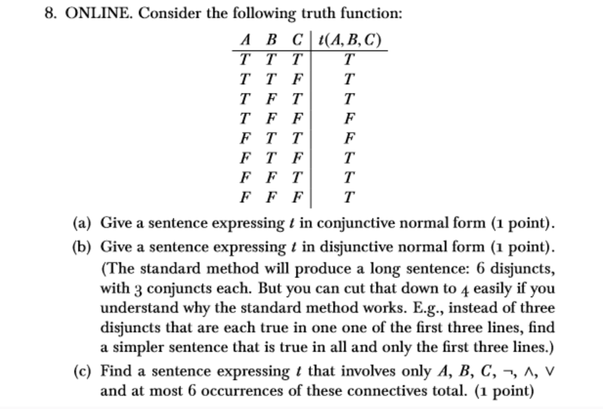 Solved ONLINE. Consider the following truth function:da(a) | Chegg.com