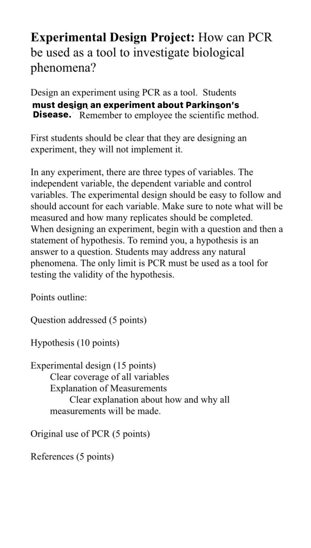 Solved Experimental Design Project: How can PCR be used as a | Chegg.com