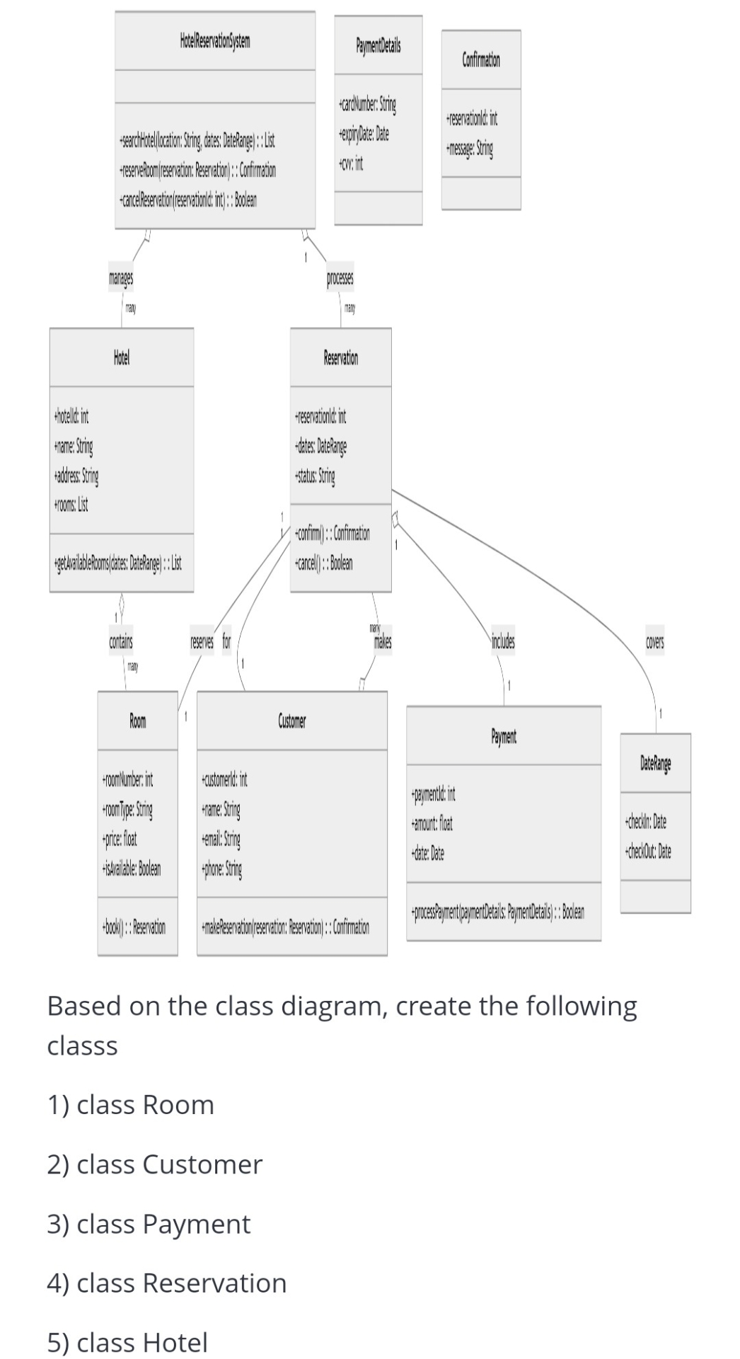 Solved Based on the class diagram, create the following | Chegg.com