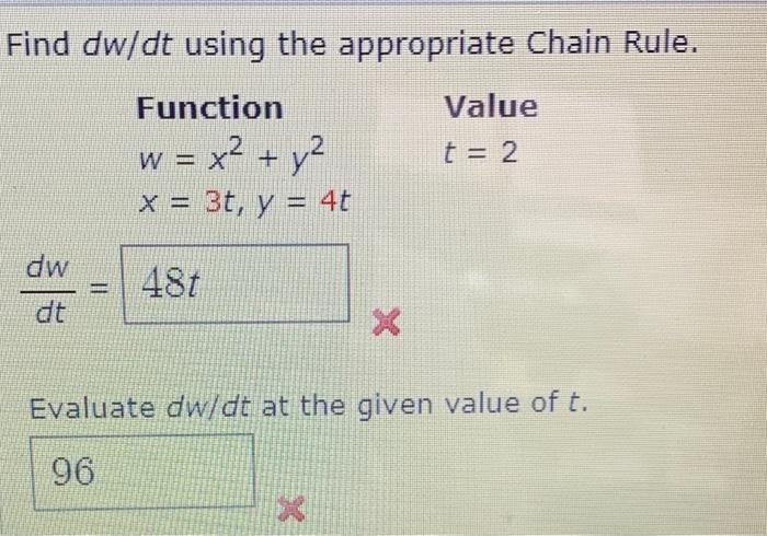 Solved Find dw/dt using the appropriate Chain Rule. Function | Chegg.com