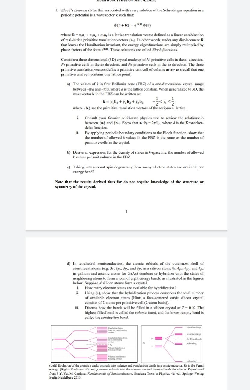 Solved 1. Bloch's theorem states that associated with every | Chegg.com