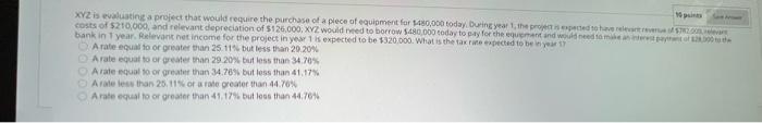 Solved XYZ is evaluating a project that would require the | Chegg.com