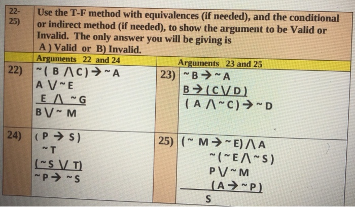 Solved 22 Use the T-F method with equivalences (if needed), | Chegg.com