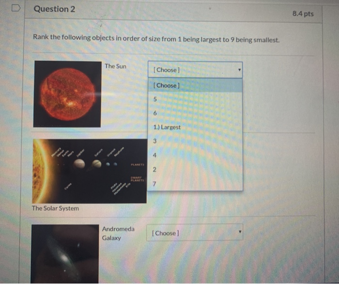Solved Question 2 8.4 pts Rank the following objects in | Chegg.com