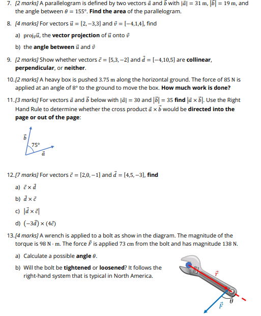 Solved [2 ﻿marks] ﻿A parallelogram is defined by two vectors | Chegg.com