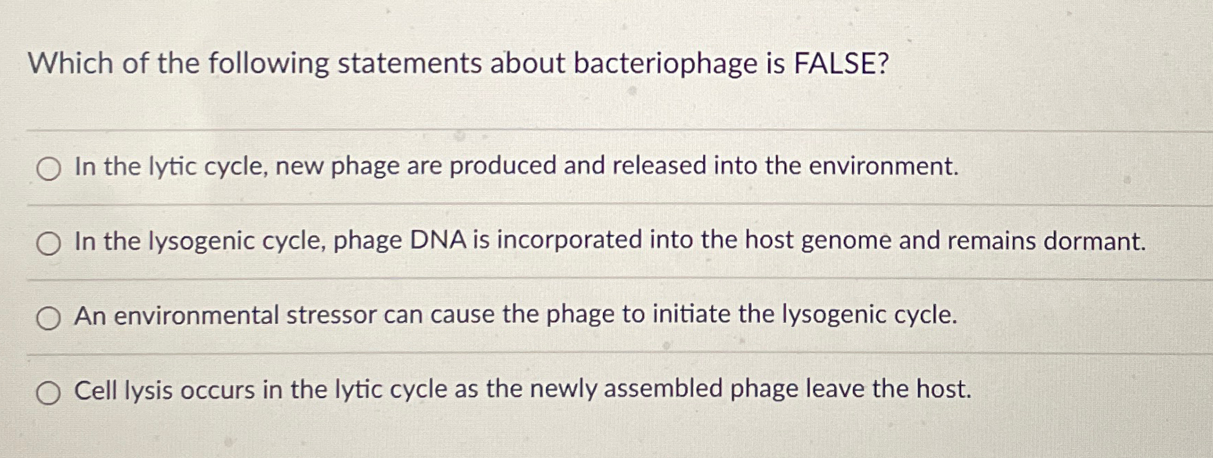 Solved Which of the following statements about bacteriophage | Chegg.com