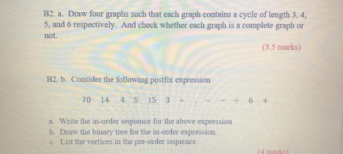 Solved B2. a. Draw four graphs such that each graph contains | Chegg.com