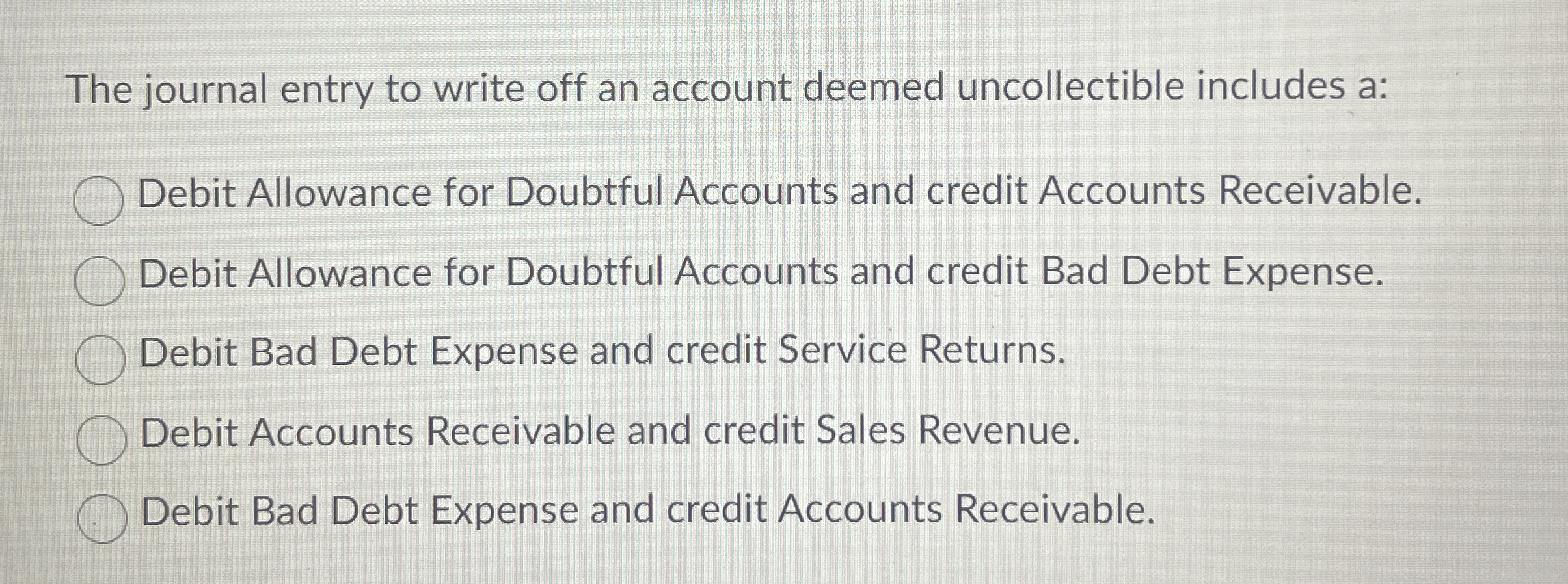 Solved The journal entry to write off an account deemed | Chegg.com