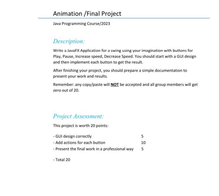 Solved Animation /Final ProjectJava Programming | Chegg.com