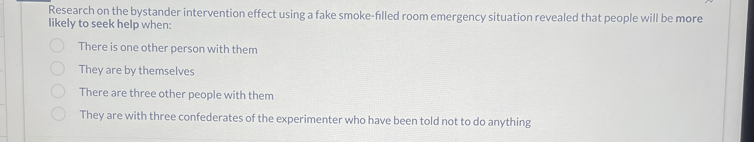 Solved Research on the bystander intervention effect using a | Chegg.com