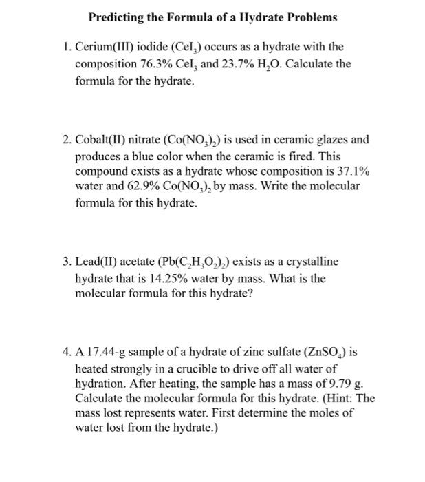Solved Predicting the Formula of a Hydrate Problems 1. | Chegg.com