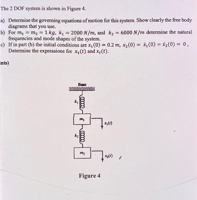Solved The 2 DOF system is shown in Figure 4. a) Determine | Chegg.com